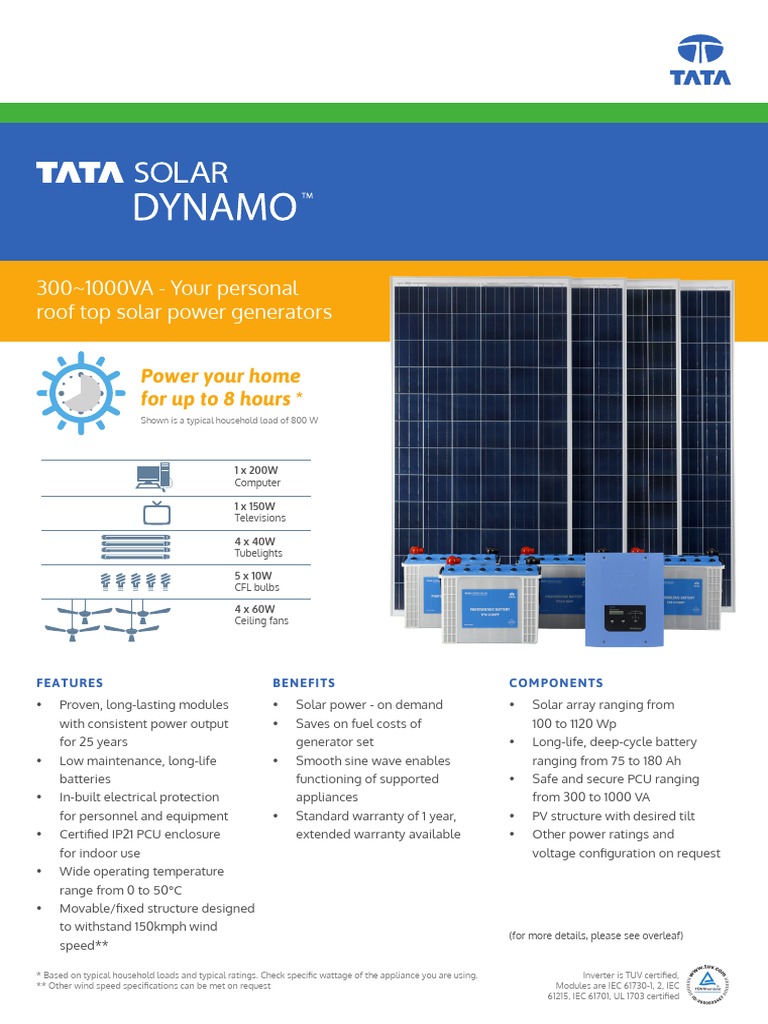 Tata Solar Dynamo ..Solar Panel | PDF | Photovoltaic System | Battery ...