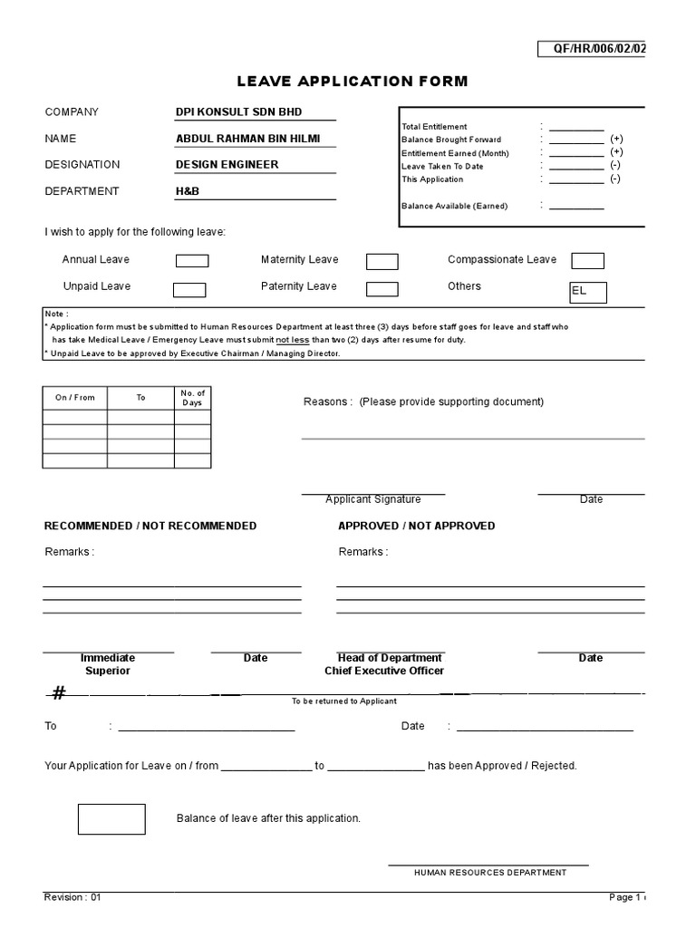 Annual Leave Form | PDF | Finance & Money Management
