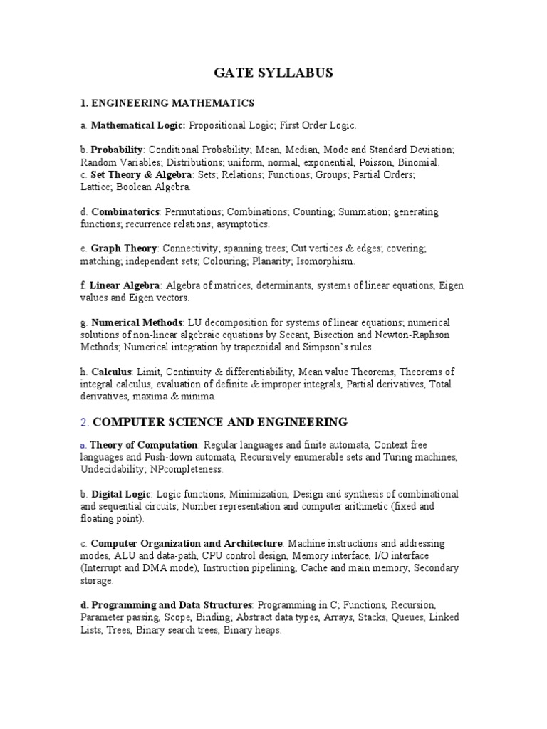 GATE Exam Syllabus: Math & CS | PDF | Teaching Methods & Materials