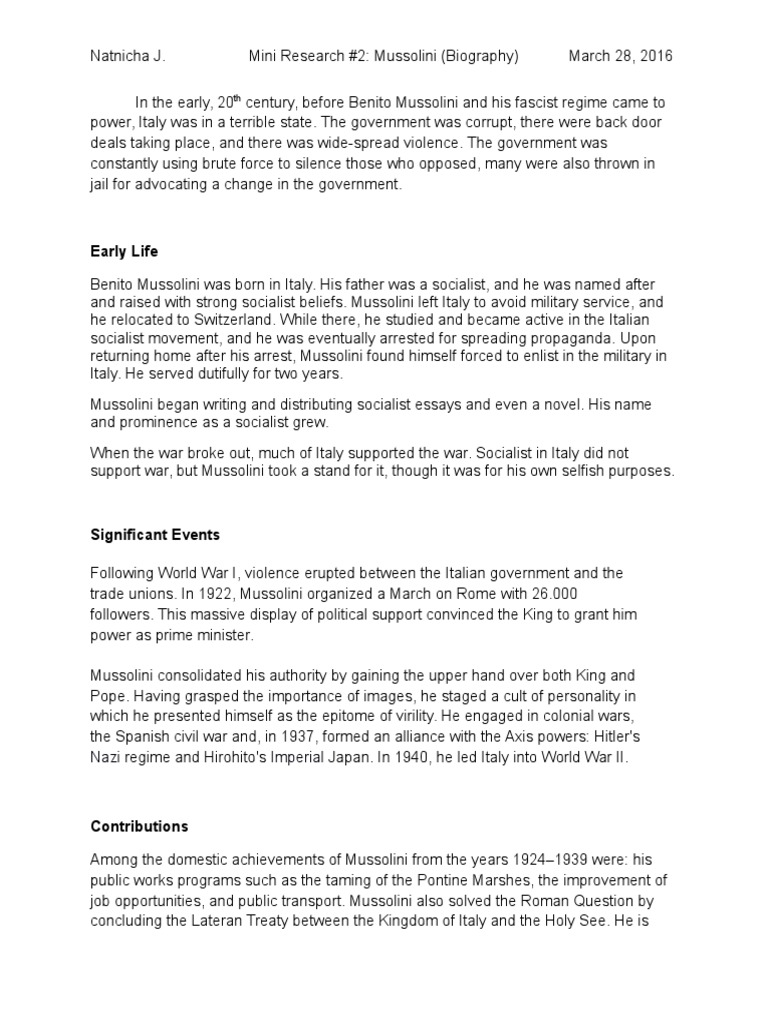 Mussolini Biography | PDF | Benito Mussolini | Kingdom Of Italy