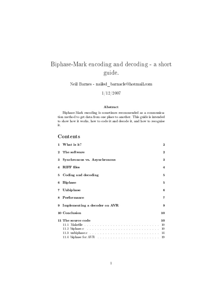Biphase Mark Encoding And Decoding A Short Guide Pdf Data Compression Mp3 