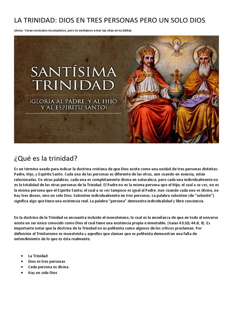 La Trinidad: Un Solo Dios en Tres Personas | PDF | Trinidad | espíritu ...