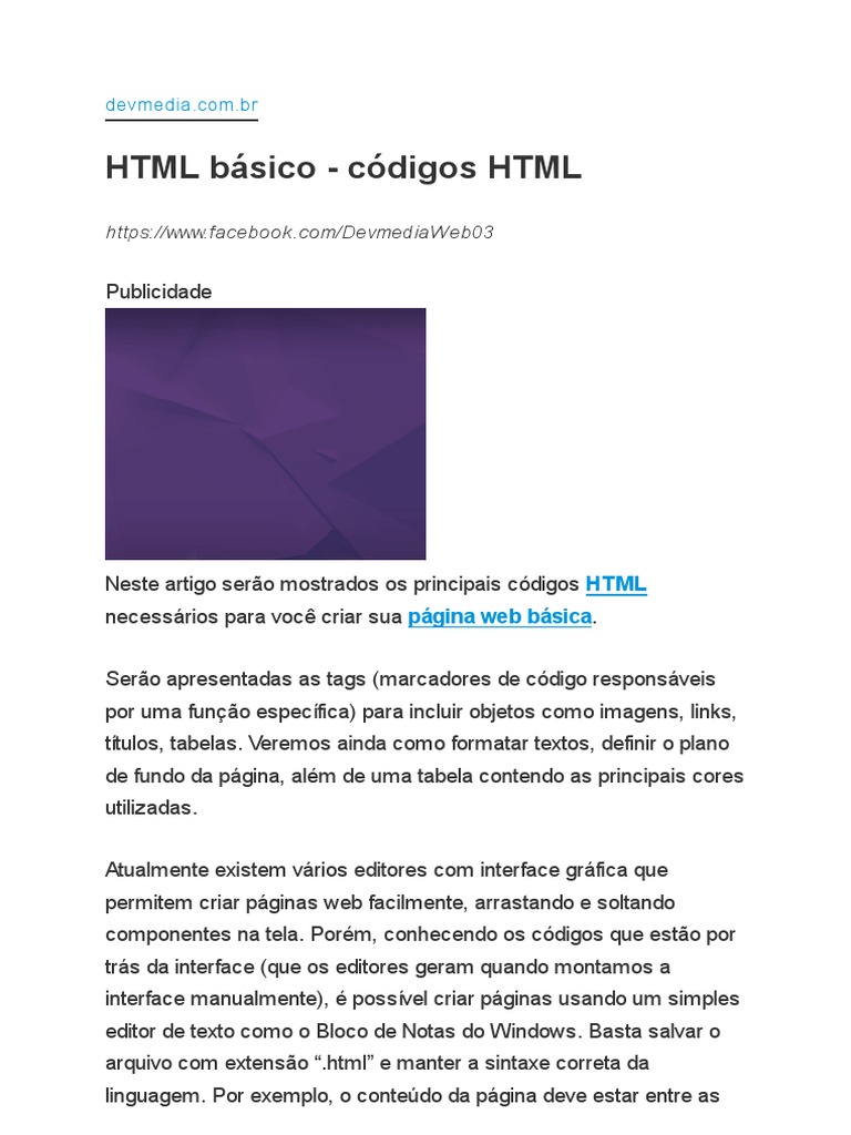 HTML Básico - Códigos HTML PDF | PDF | Html | Html5