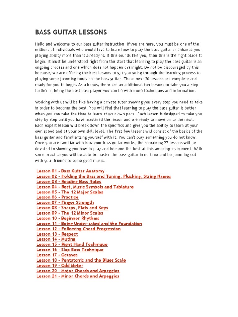 Bass Guitar Lessons | PDF | Guitars | String Instruments