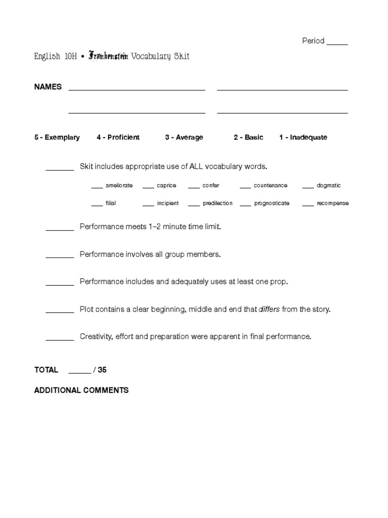 Vocabulary Skit Grading Rubric | PDF