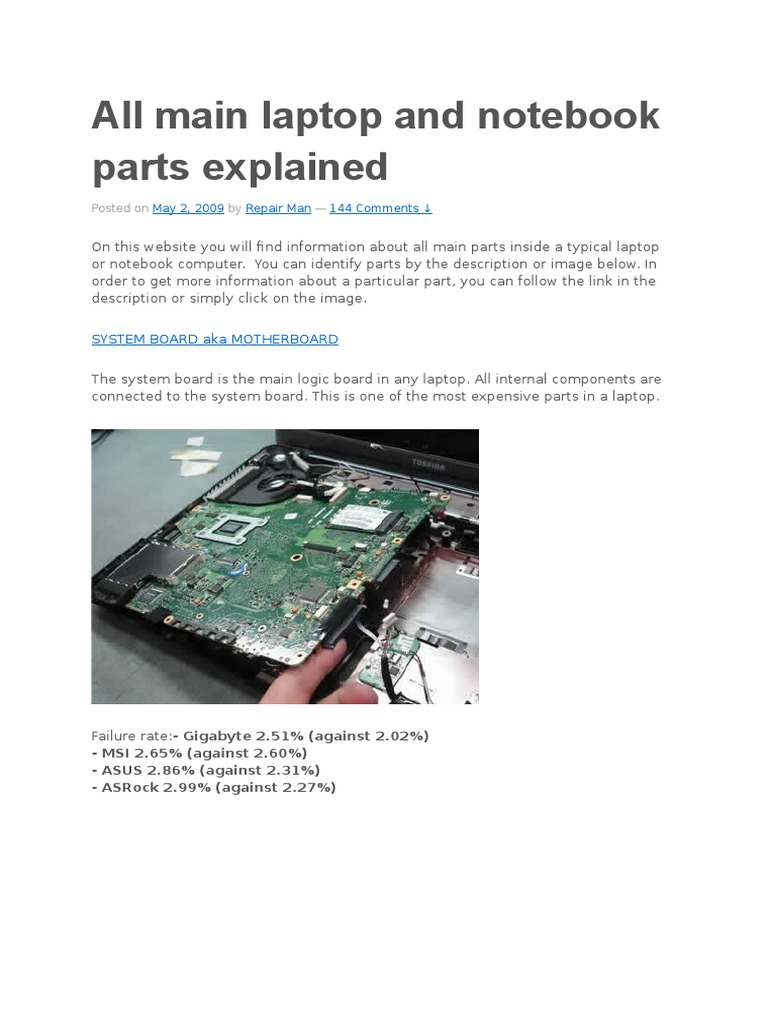 Main Laptop Parts Explained | PDF | Backlight | Laptop