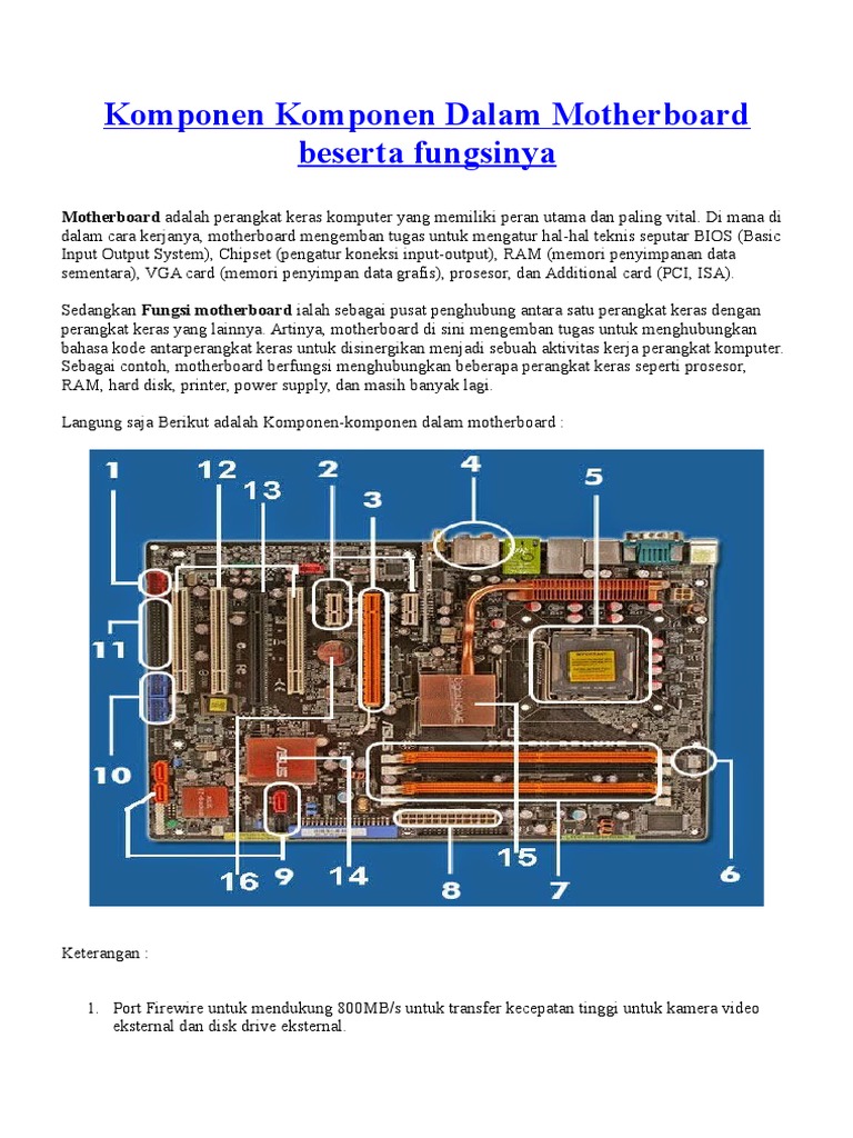 Komponen Komponen Dalam Motherboard Beserta Fungsinya | PDF