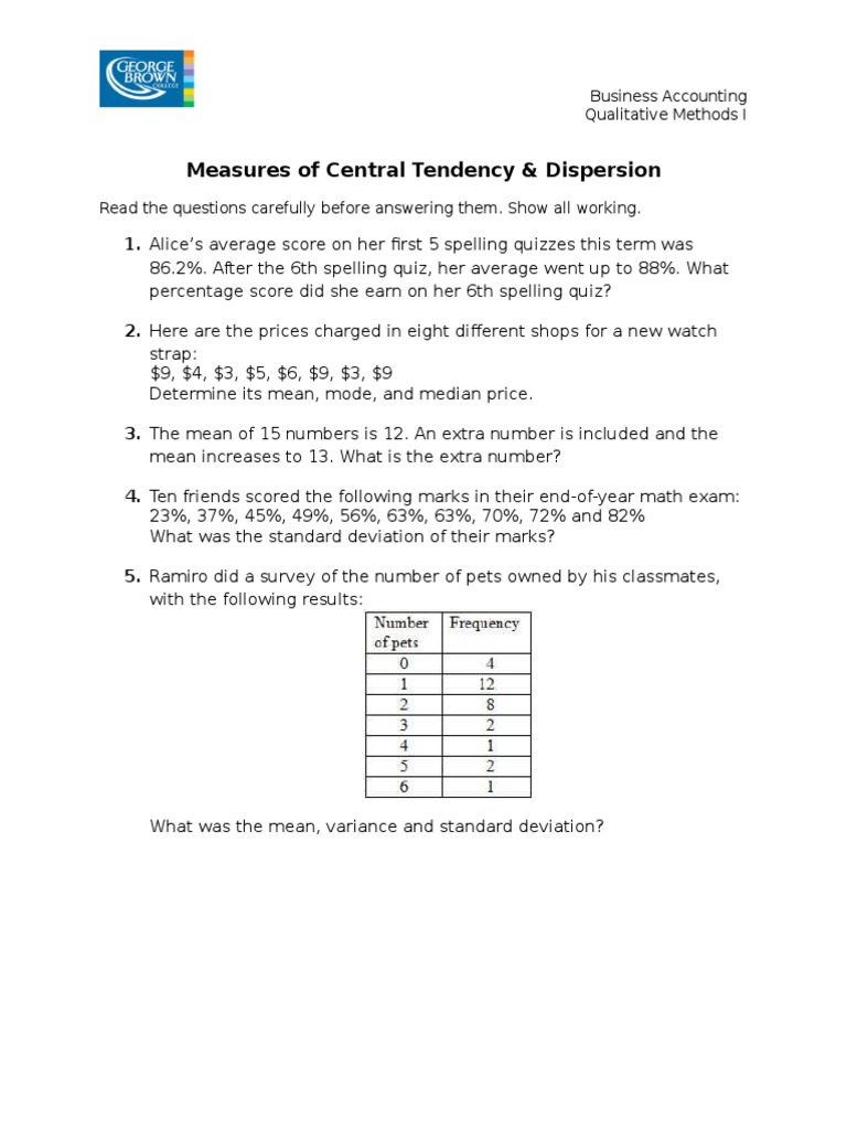 Measures of Central Tendency & Dispersion | PDF | Career & Growth