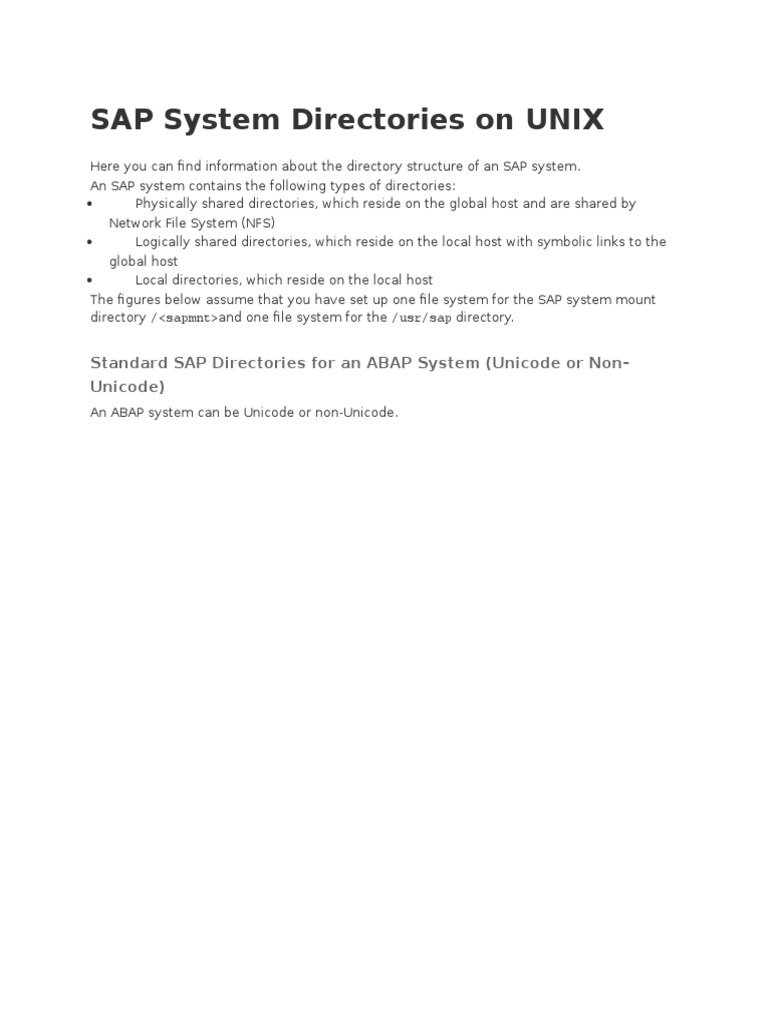 Sap System Directories On Unix Pdf Directory Computing File System
