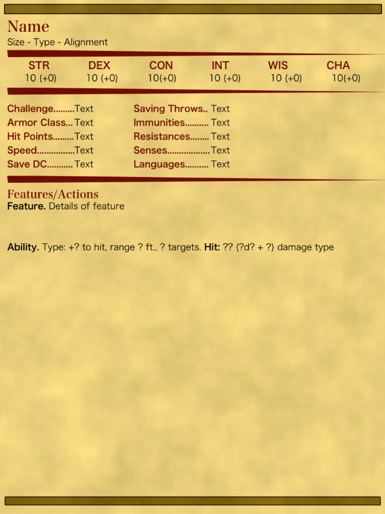 5e Monster Block Blank | PDF