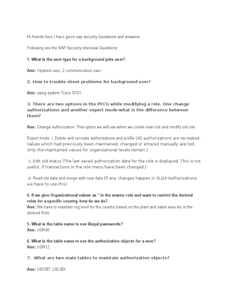 SAP Security Interview Questions and Answers | PDF | Information Technology Management | Areas ...