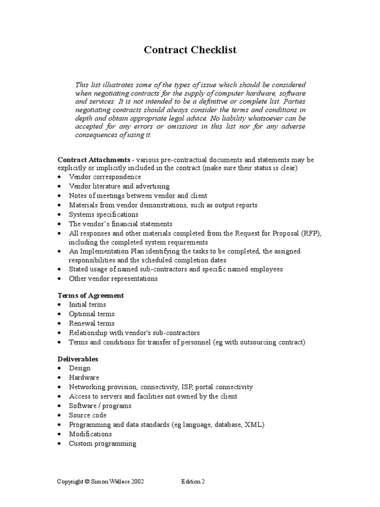Contract Checklist | PDF | Specification (Technical Standard) | Request ...