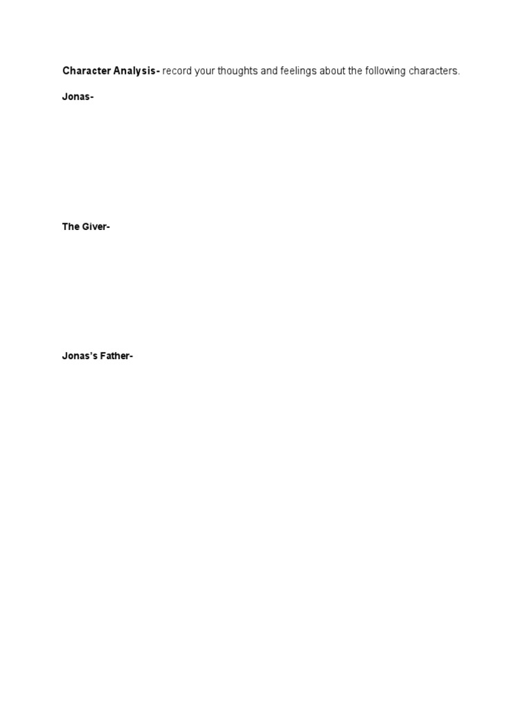 Character Analysis: Jonas and The Giver | PDF