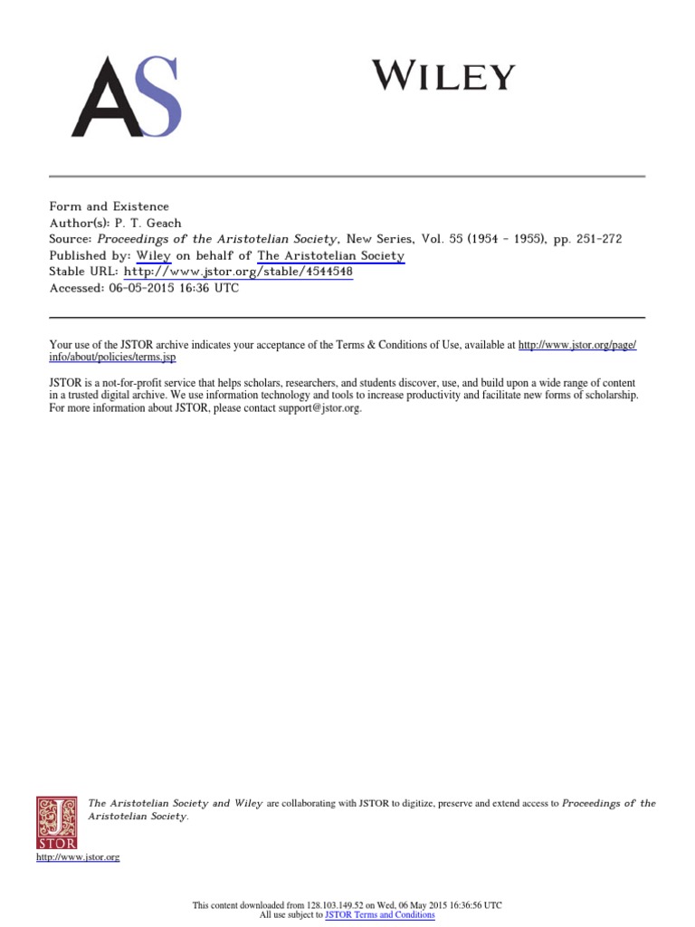 Geach, Peter (1954) - Form and Existence | PDF | Existence | Philosophy