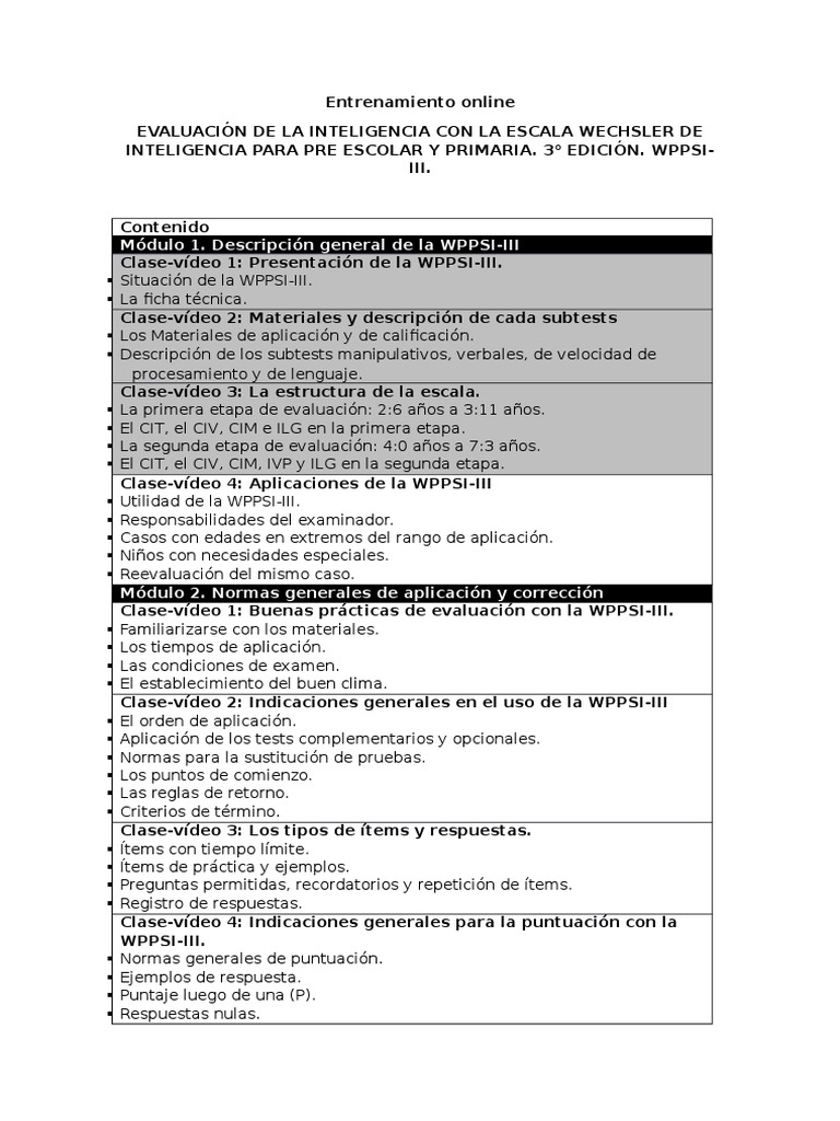 Esquema Wppsi III | PDF | Escala de inteligencia para adultos de ...