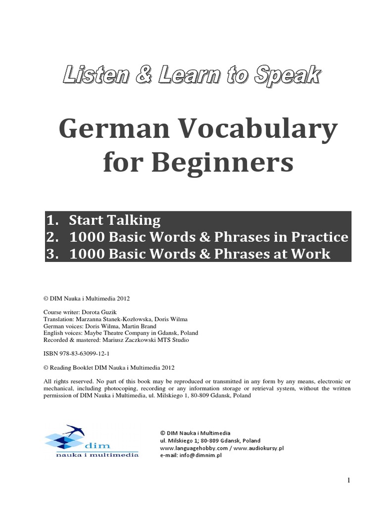 German Vocabulary For Beginners - Listen and Learn To Speak | PDF ...