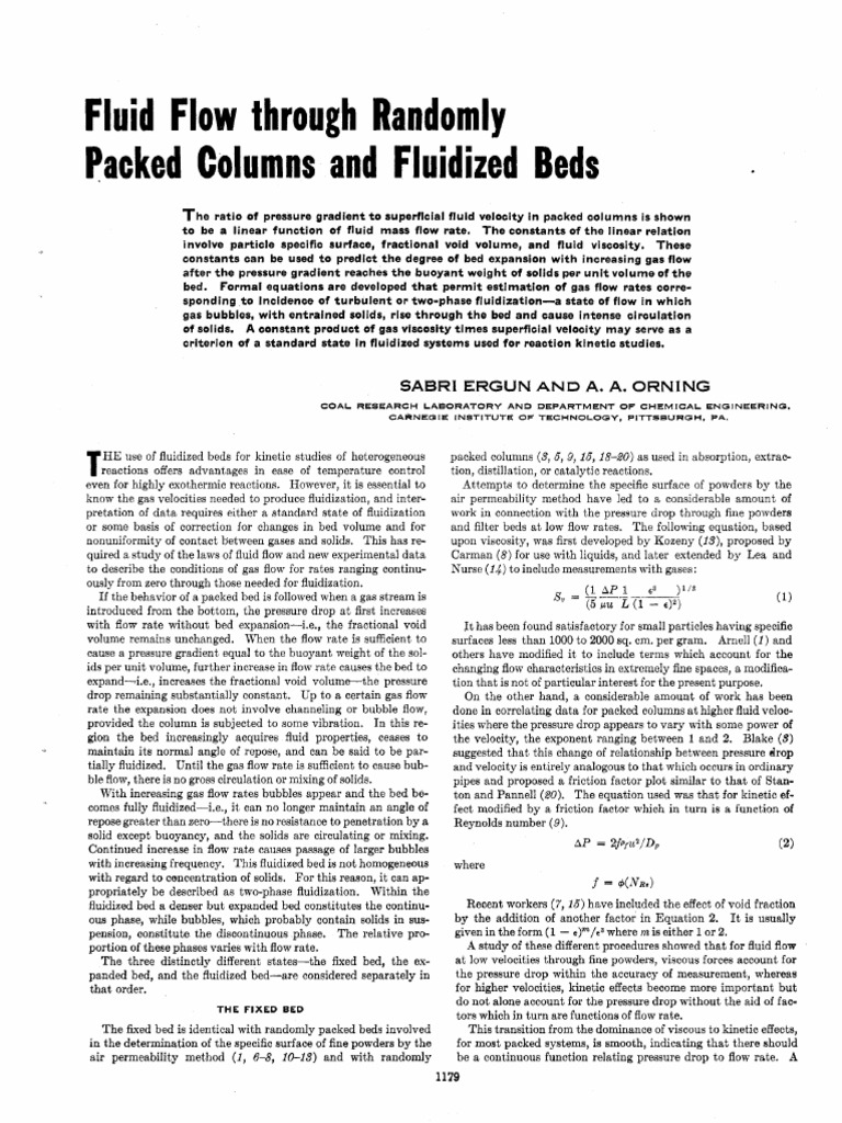 Fluid Flow Through Randomly Packed Columns and Fluidized Beds | PDF ...
