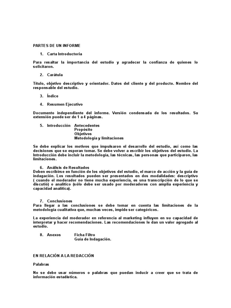 Partes de Un Informe | PDF | Producto (Negocio) | Marketing
