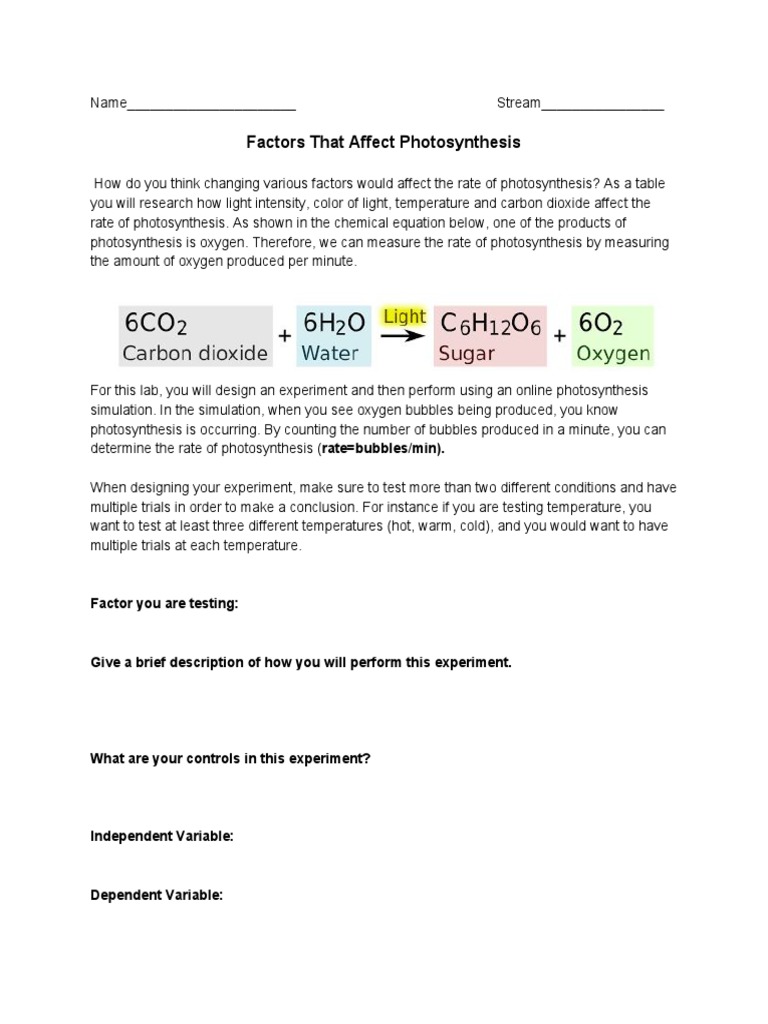 Factors That Affect Photosynthesis: Rate Bubbles/min) | PDF | Teaching ...