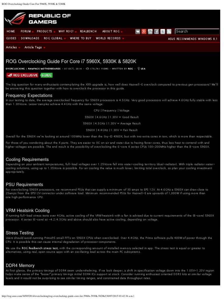 ROG Overclocking Guide Core For 5960X, 5930K & 5280K | PDF | Central Processing Unit | Cpu Cache
