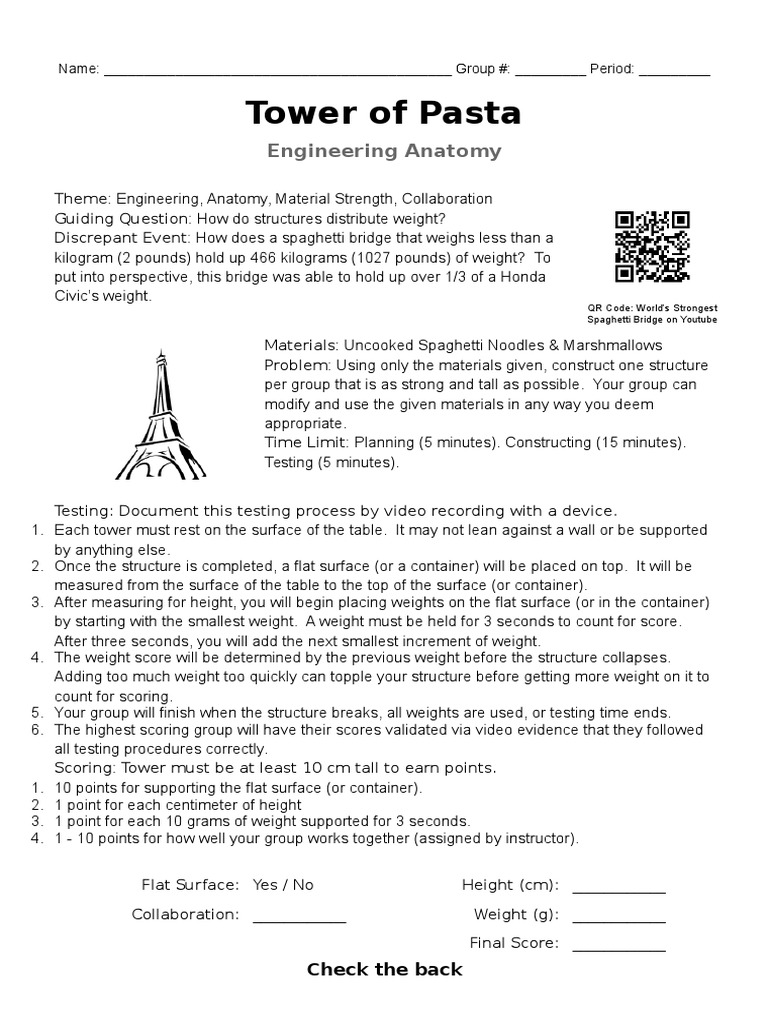 Engineering Anatomy Tower of Pasta | PDF