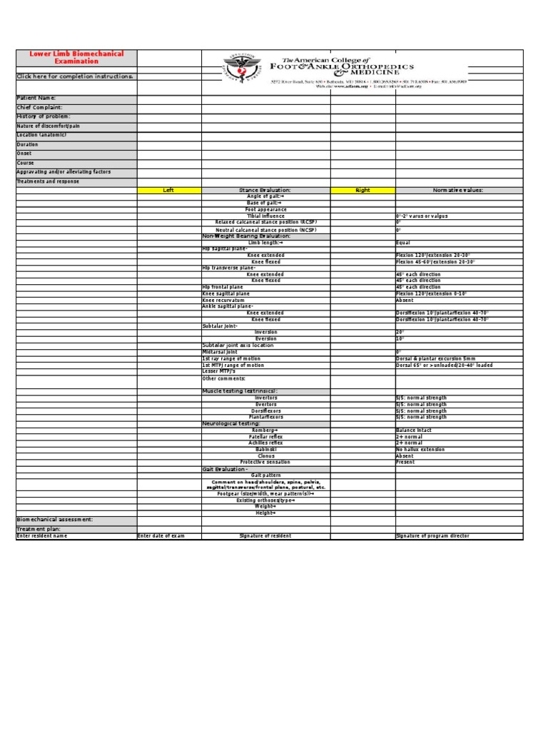 ACFAOM Biomechanics Form 2nd Draft | PDF | Anatomical Terms Of Motion ...