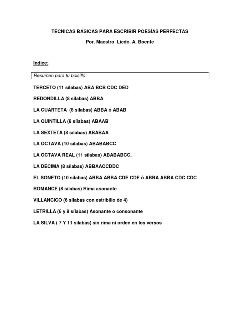 Guía para Escribir Poesía Perfecta | PDF | Sonetos | Metro (poesía)