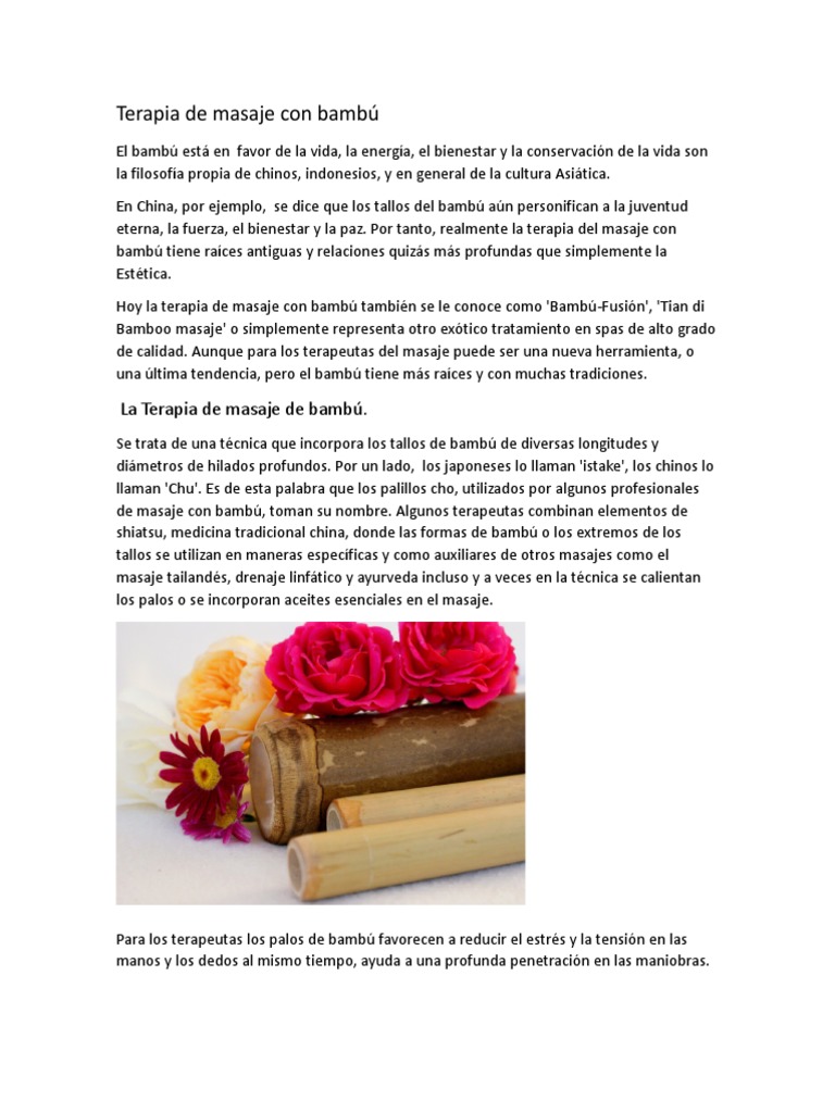 Masaje Bambú: Beneficios y Técnica | PDF | Masaje | Medicina