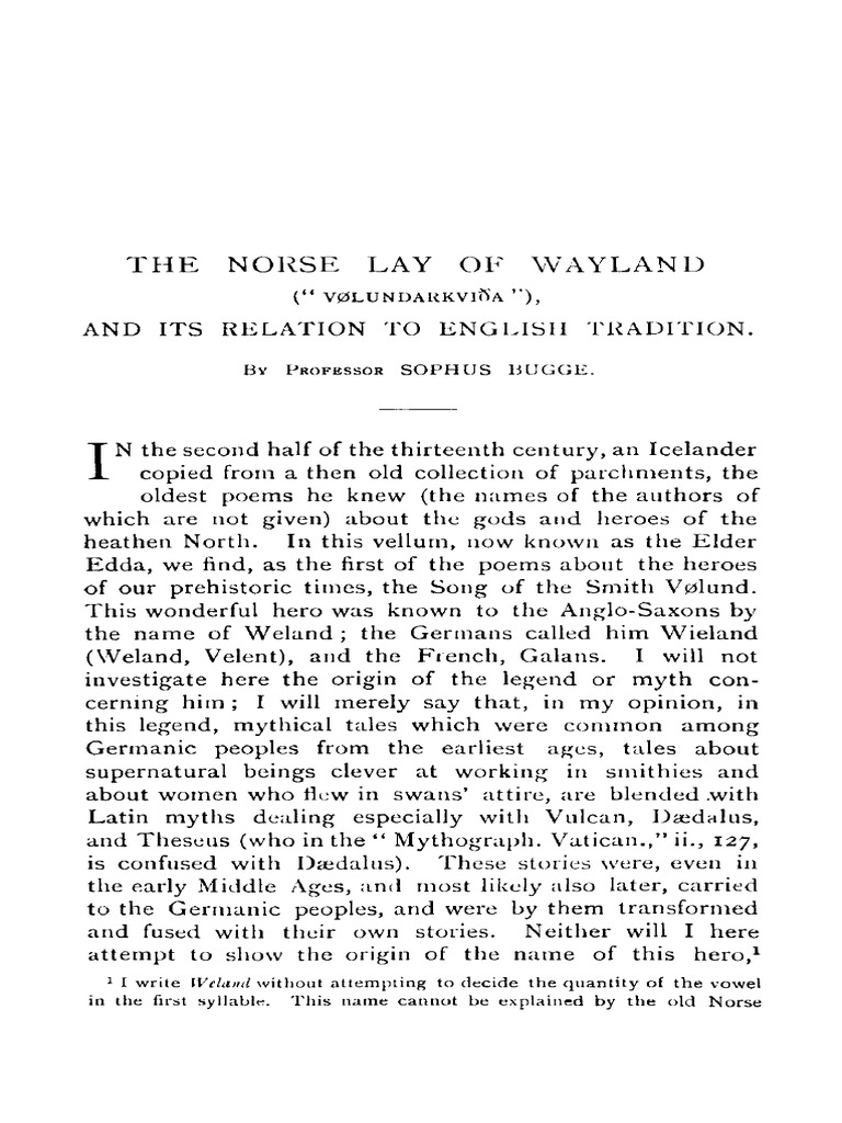 The Norse Lay of Wayland ("Vølundarkviða") and Its Relation To English ...