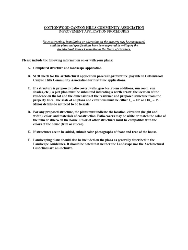 Sample HOA Architectural Application (1) | Covenant (Law) | Drainage