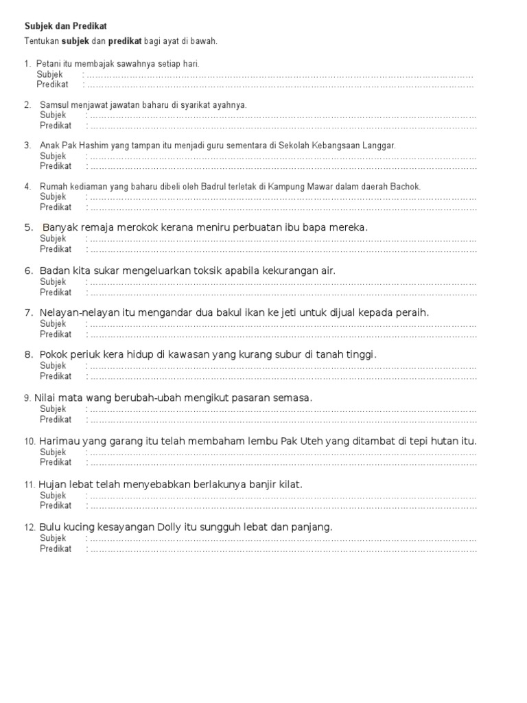 Latihan Subjek Dan Predikat | PDF