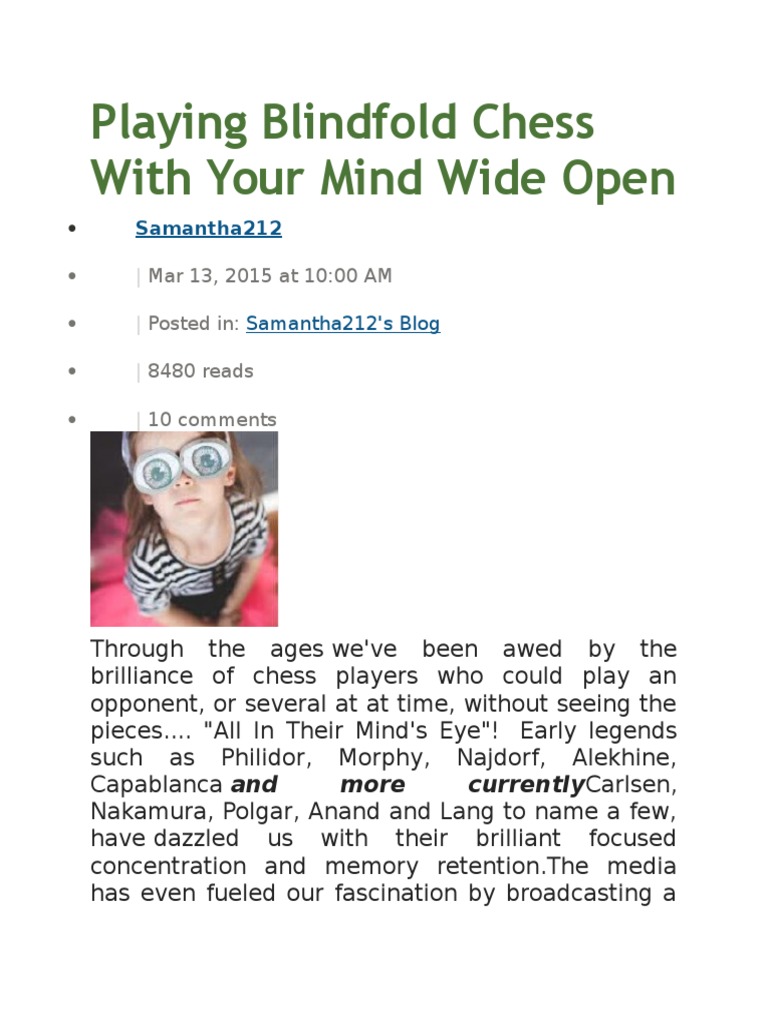 Playing Blindfold Chess With Your Mind Wide Open | PDF | Chess Openings ...