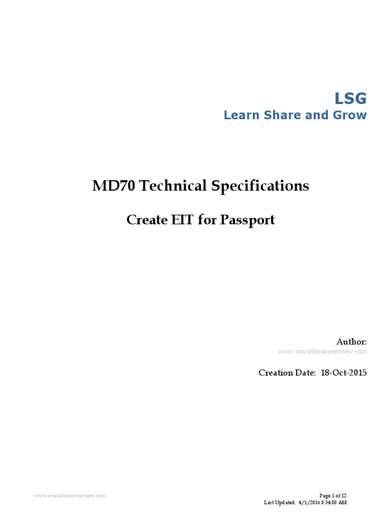 MD70 - Create EIT For Passport | PDF | Specification (Technical ...