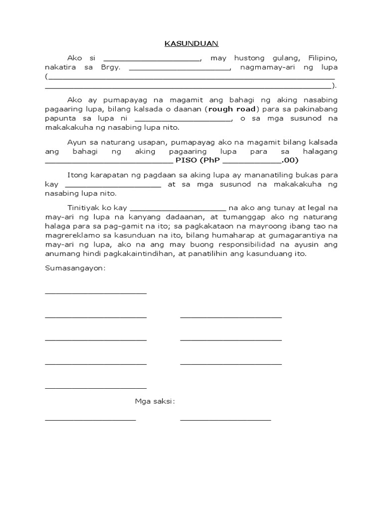 KASUNDUAN (Right of Way) Blank | PDF