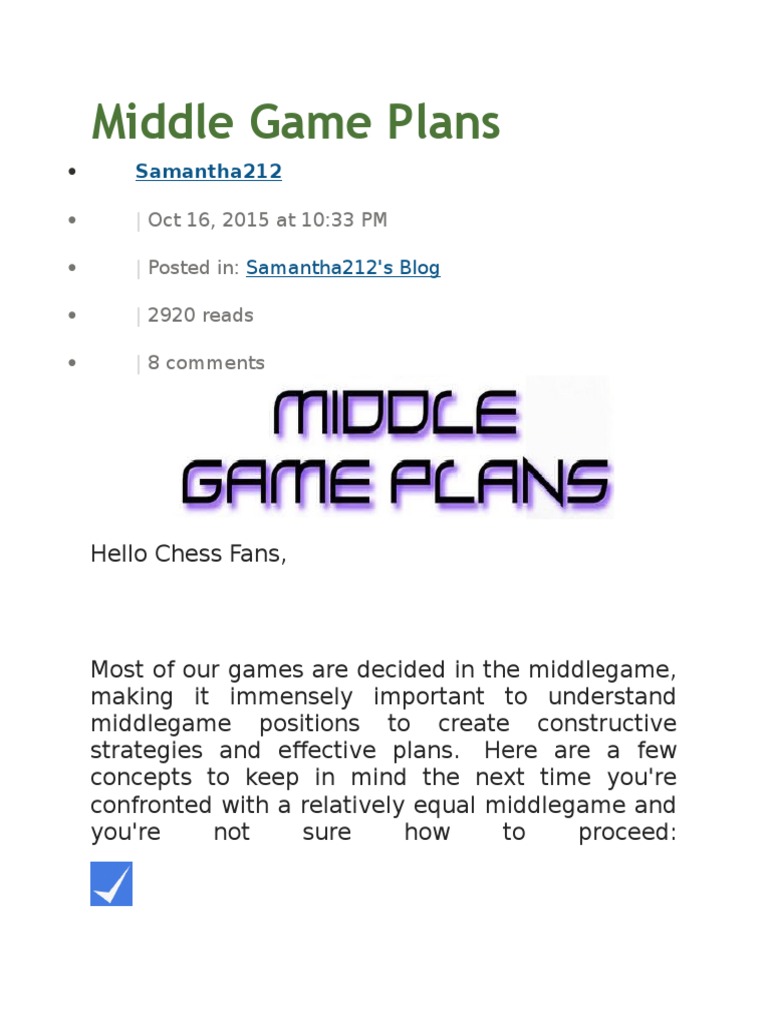 Middle Game Plans | PDF | Abstract Strategy Games | Chess