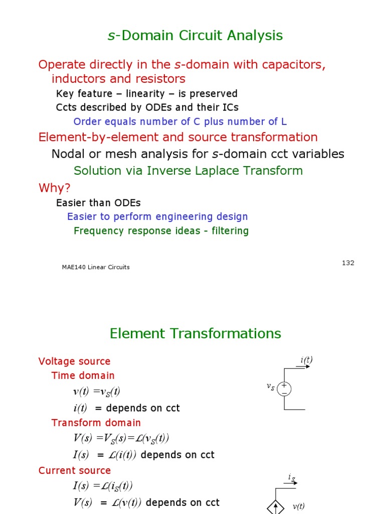 Analysis Of Linear Circuits In The S Domain Through Element Transformations And Circuit