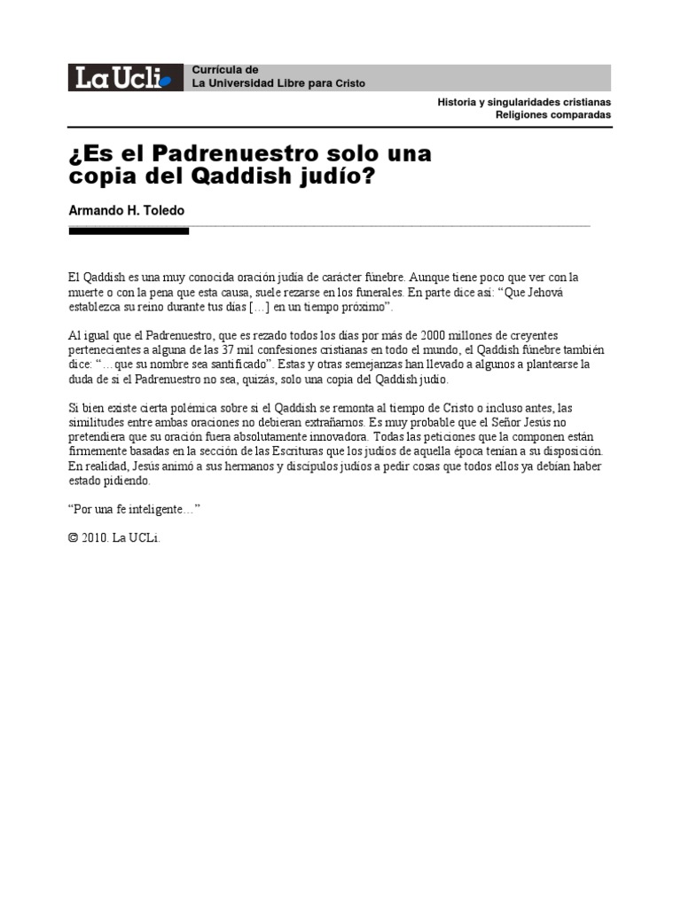El Padrenuestro y El Qaddish Judío | PDF | Ciencias sociales | Religión ...