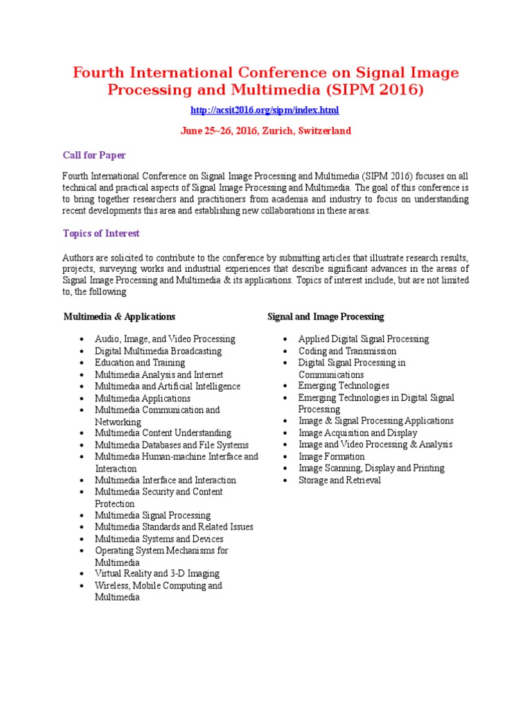 Fourth International Conference On Signal Image Processing and ...