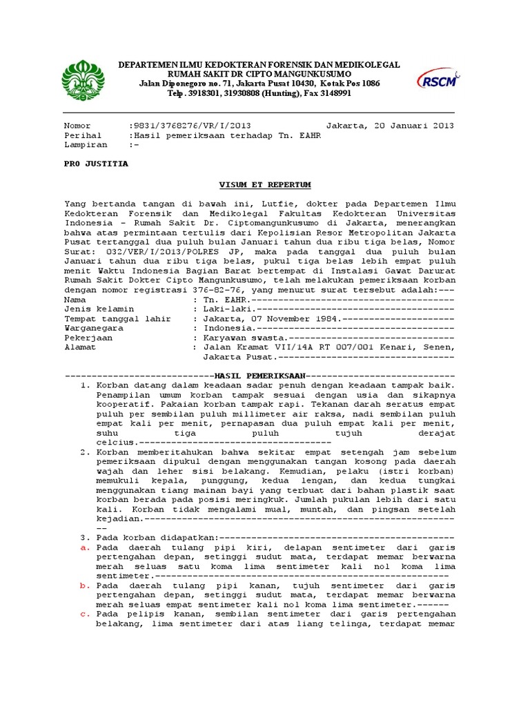 Contoh Visum Luka | PDF