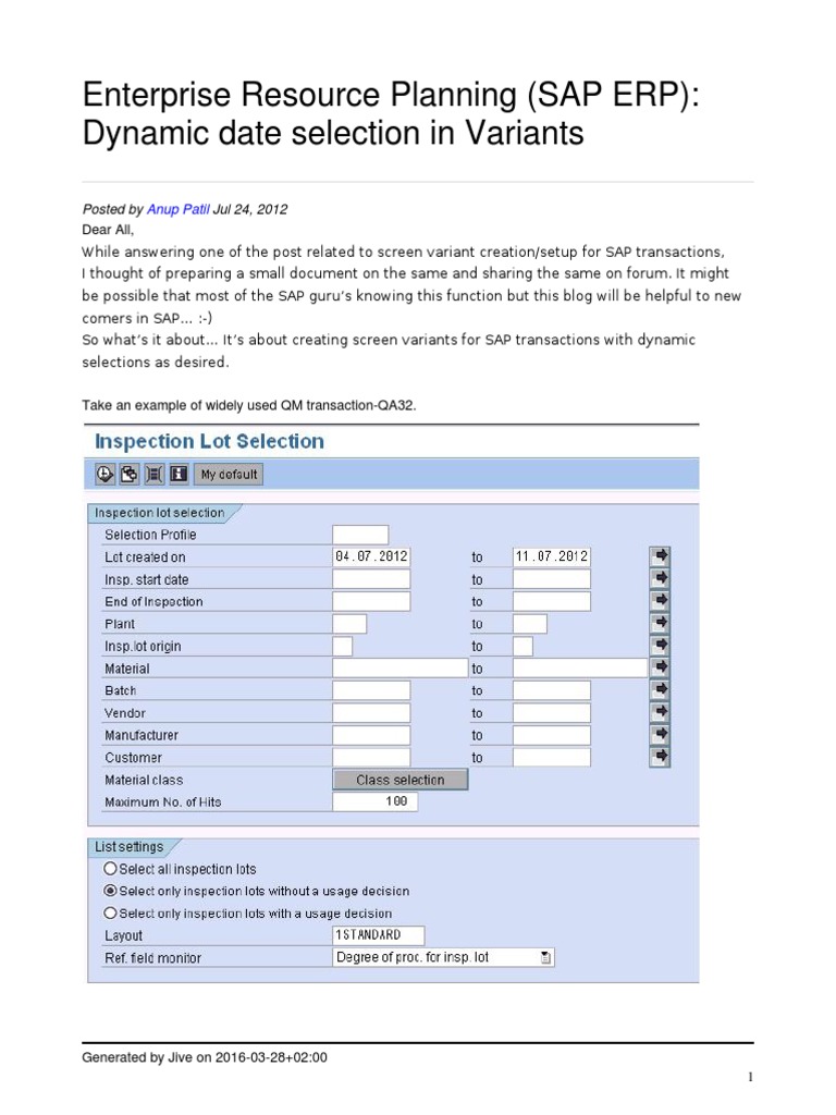 Dynamic Date Selection in Variants | PDF | Enterprise Resource Planning | Information Technology
