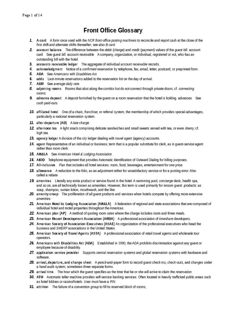 Front Office Glossary | PDF | Franchising | Credit Card
