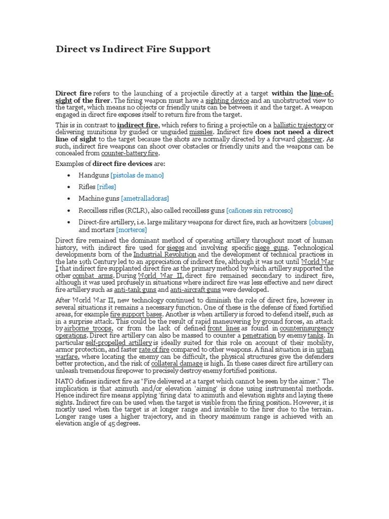 Direct Vs Indirect Fire Support | PDF | Artillery | Combat
