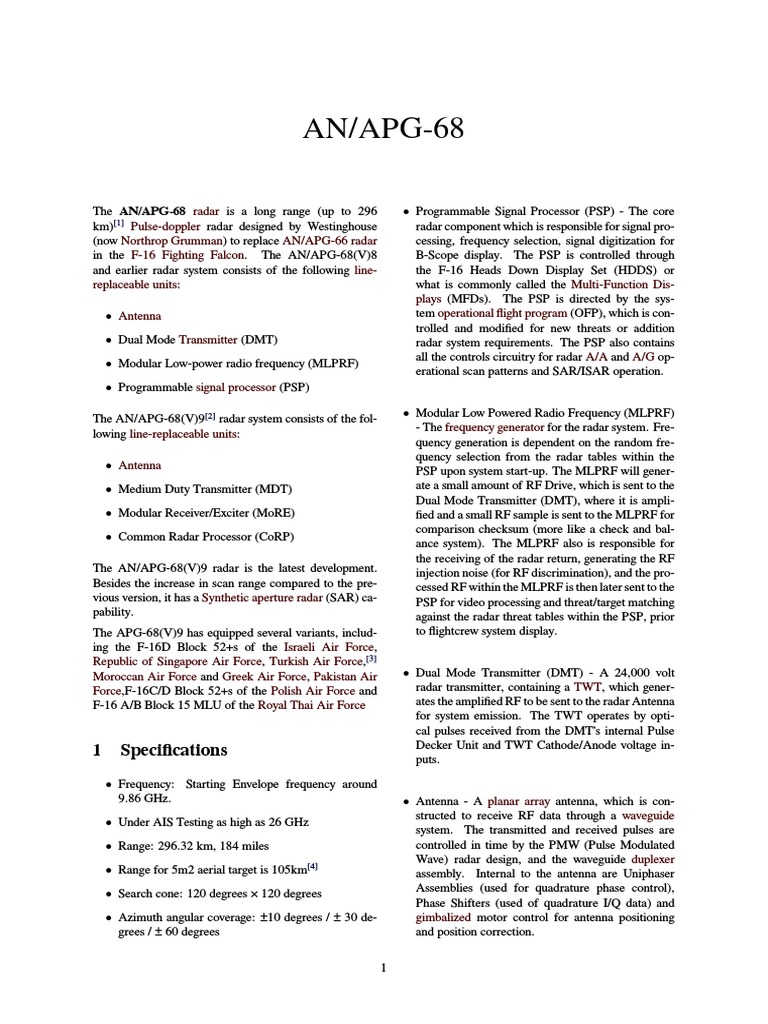 An In-Depth Technical Overview of the AN/APG-68 Radar System Used in ...