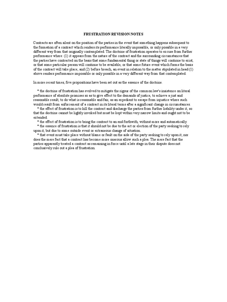 Frustration Revision Notes | PDF | Contractual Term | Damages