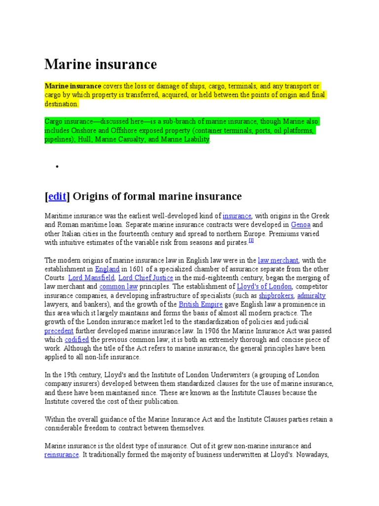 Marine Insurance | PDF | Moral Hazard | Insurance