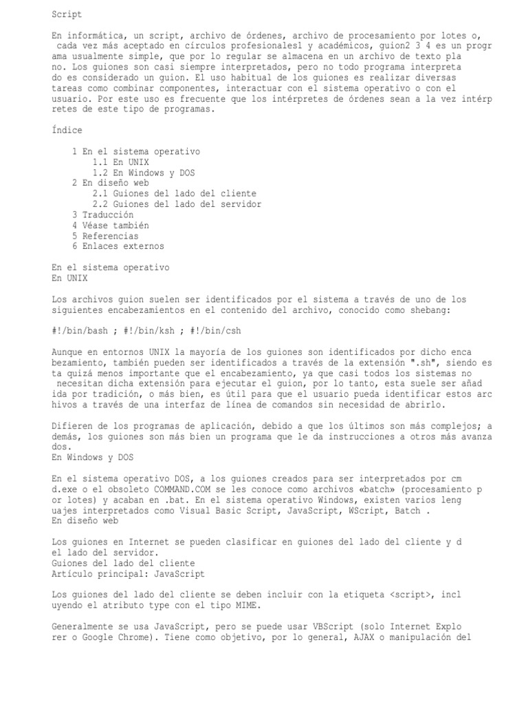 Introduccion Script | PDF | Lenguaje de escritura | Ingeniería Informática Introduccion Script | PDF | Lenguaje de escritura | Ingeniería Informática