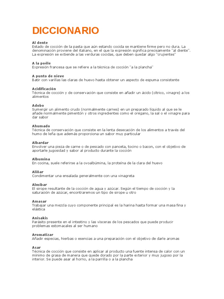 DICCIONARIO de Cocina MASTERCHEF | PDF | Salsa | Caldo