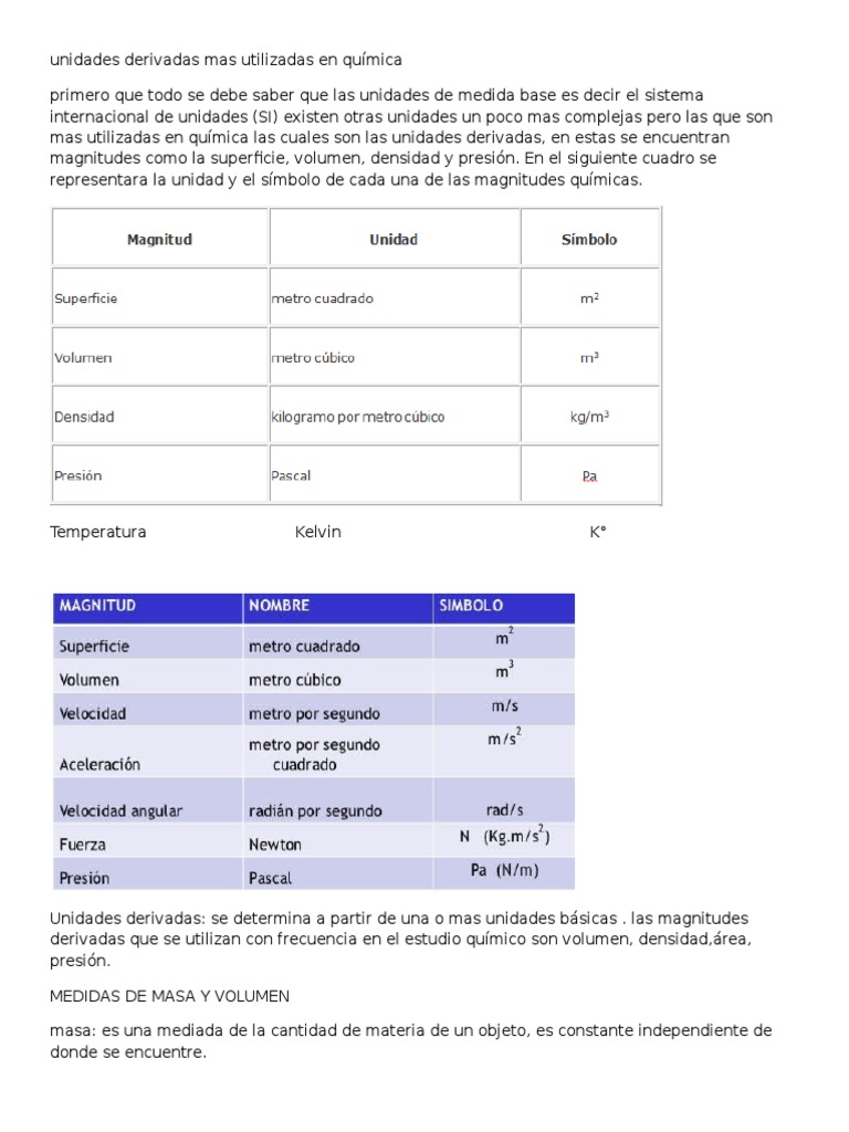 Unidades Derivadas en Química | PDF | Masa | Celsius