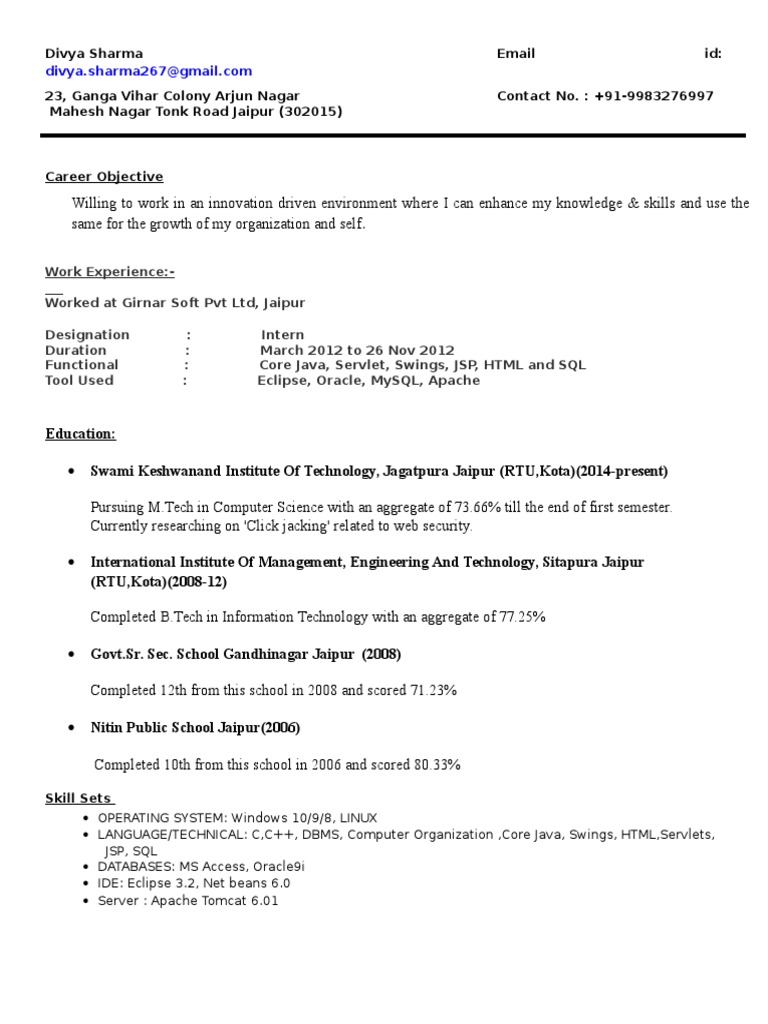 Divya Resume | PDF | Oracle Database | Java (Programming Language)