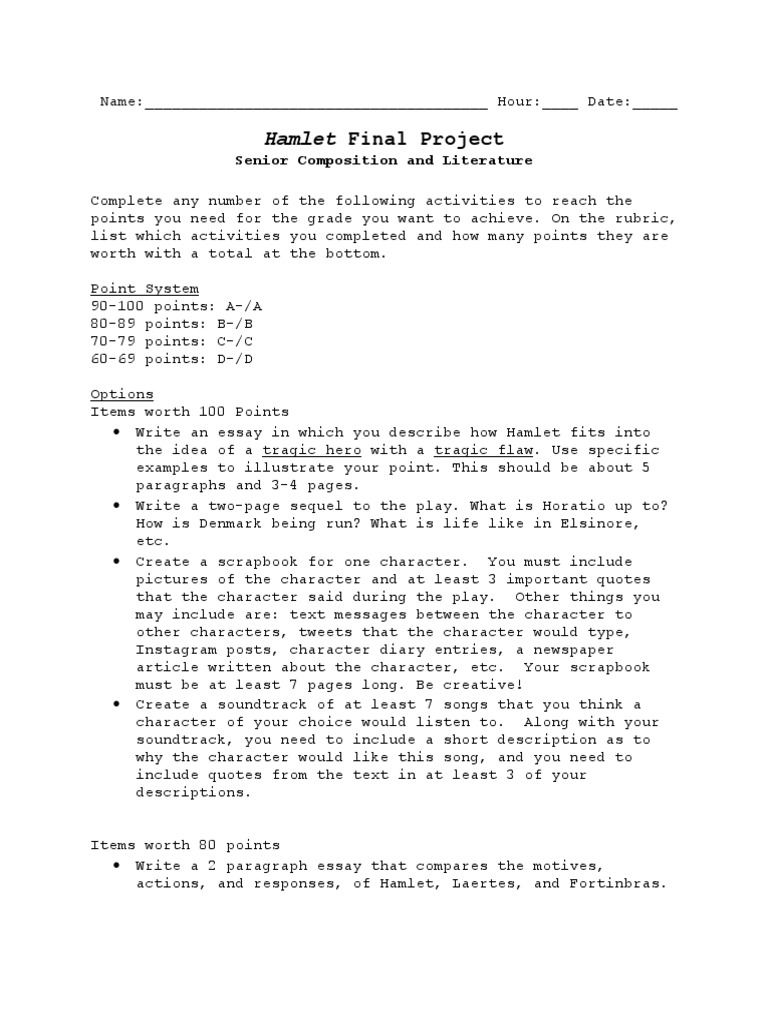 Hamlet Final Project Options | PDF | Hamlet | Actor